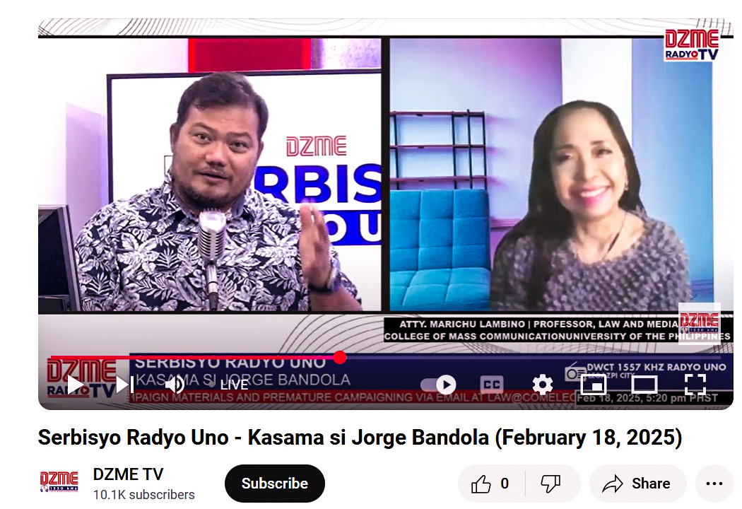 An hour ago, DZME Radyo-TV interview on the ongoing House Committee ...